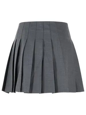 SELF-PORTRAIT Grey Wool Blend Pleated Miniskirt