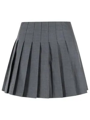 SELF-PORTRAIT Grey Wool Blend Pleated Miniskirt - Gray