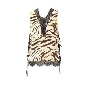 GANNI Printed Satin Top - Cream