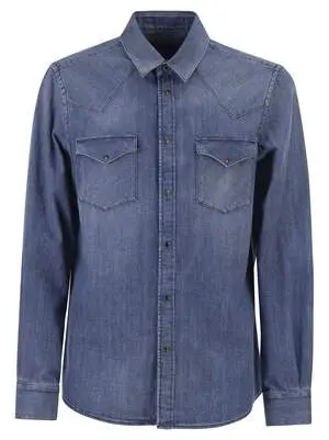 Peserico Lightweight Cotton Denim Shirt With Patch Pockets - Multicolor