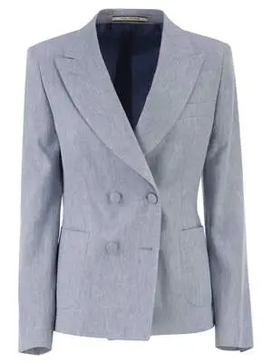 Tagliatore Double-breasted Linen And Cotton Stretch Blazer - Blue