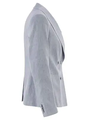 Tagliatore Double-breasted Linen And Cotton Stretch Blazer