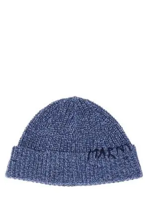 Marni Beanie Hat With Mending Embroidery - Blue