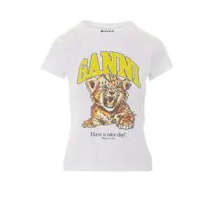 GANNI T-shirt With Tiger - White