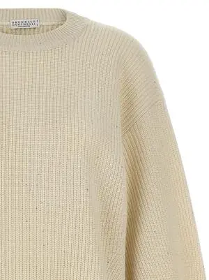 Brunello Cucinelli Cashmere Blend Sequin Appliqué Sweater - White