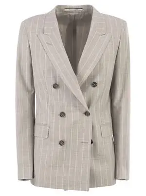 Tagliatore Double-breasted Pinstripe Blazer In Virgin Wool And Silk - Cream