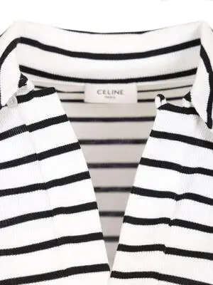 Celine Striped Silk Jersey Polo Shirt - White