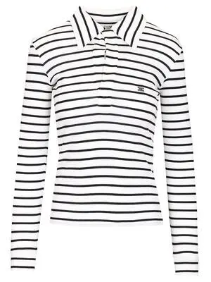 Celine Striped Silk Jersey Polo Shirt - White