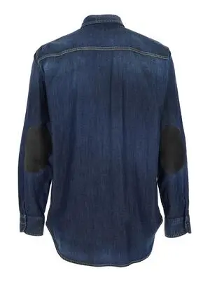 Dsquared2 Blue Shirt With Pointed Collar And Elbow Patches In Denim - Multicolor