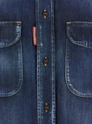 Dsquared2 Blue Shirt With Pointed Collar And Elbow Patches In Denim - Multicolor