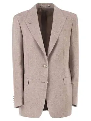 Tagliatore Single-breasted Herringbone Blazer In Cotton And Silk Blend - Pink