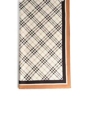 Burberry Check Silk Scarf With 'knight Stamppebble - White