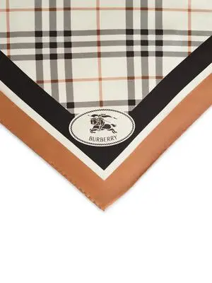 Burberry Check Silk Scarf With 'knight Stamppebble - White
