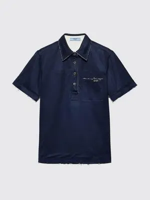 Prada Filo Di Scozia Cotton Polo Shirt - Blue