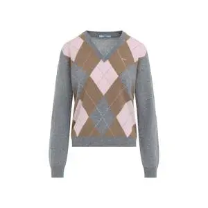 Prada Argyle V-neck Sweater - Gray