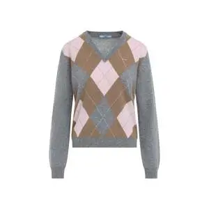 Prada Argyle V-neck Sweater - Gray