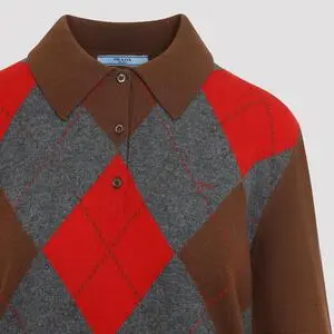 Prada Argyle Knit Polo Sweater - Brown