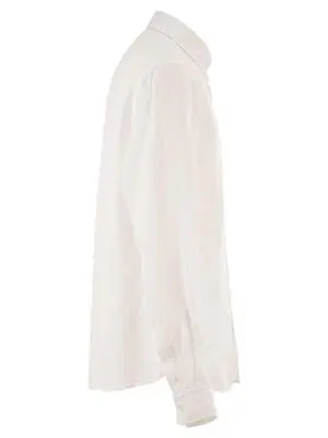 BOSS Pure Linen Regular Fit Shirt With Button-down Collar - White