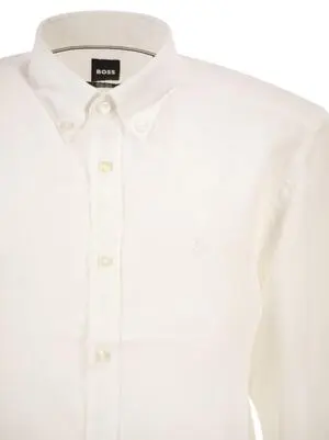 BOSS Pure Linen Regular Fit Shirt With Button-down Collar - White
