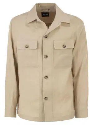 BOSS Linen Shirt Jacket With Patch Pockets - Cream