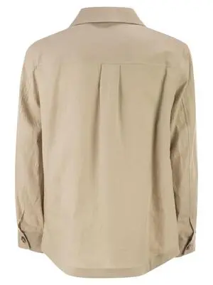 BOSS Linen Shirt Jacket With Patch Pockets - Cream