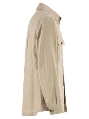 BOSS Linen Shirt Jacket With Patch Pockets - Cream