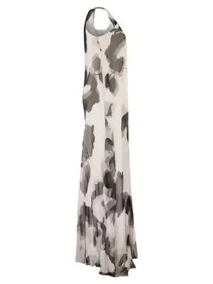 Max Mara Mxefuggito One-shoulder Pleated Printed Long Dress