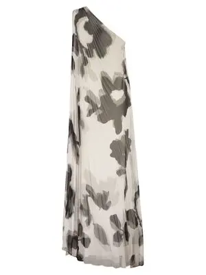 Max Mara Printed Pleated Dress - White