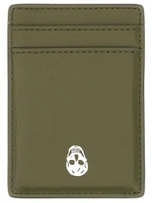Alexander McQueen Magnetic Card Holder Skull - Brown