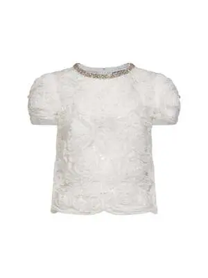 SELF-PORTRAIT White Sequin Tulle And Lace Top - Multicolor