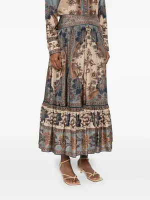 Zimmermann Ascension Tiered Midi Skirt - Blue
