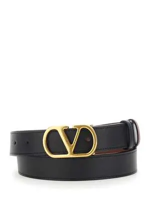 Valentino Garavani Reversible Belt With Vlogo Buckle In Leather For - Black