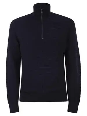 BOSS Textured Cotton Sweater With High Neck And Zip - Multicolor