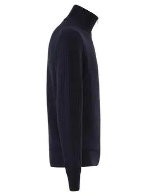 BOSS Textured Cotton Sweater With High Neck And Zip