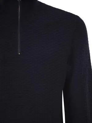 BOSS Textured Cotton Sweater With High Neck And Zip