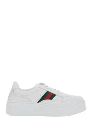 Gucci Sneakers With Web Detail And Oversized Sole In White Leather For - Multicolor