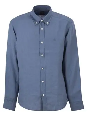 BOSS Pure Linen Regular Fit Shirt With Button-down Collar - Blue