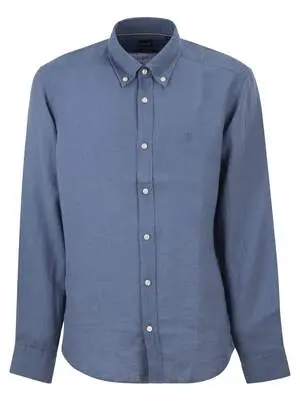 BOSS Pure Linen Regular Fit Shirt With Button-down Collar - Blue