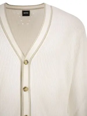 BOSS Ribbed Cotton Cardigan With Contrast Buttons