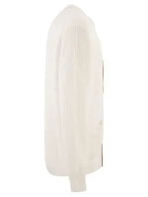 BOSS Ribbed Cotton Cardigan - White