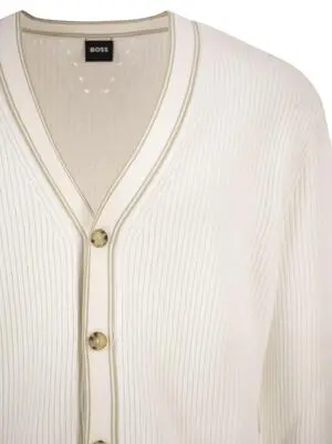 BOSS Ribbed Cotton Cardigan - White