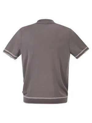 BOSS Linen And Viscose Polo Shirt With Zip And Contrast Trims - Gray