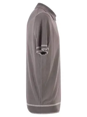 BOSS Linen And Viscose Polo Shirt With Zip And Contrast Trims - Gray