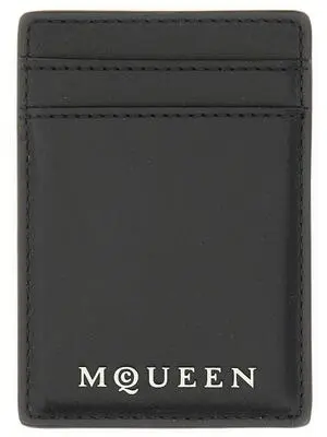 Alexander McQueen Magnetic Card Holder With Logo - Black