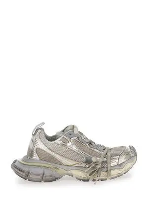 Balenciaga 3xl' Metallic Low Top Sneakers With Logo Detail In Tech Fabric - Silver