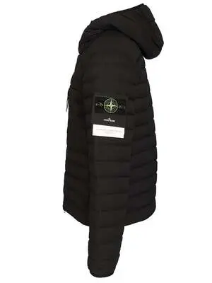 Stone Island Hooded Down Jacket In Stretch Fabric
