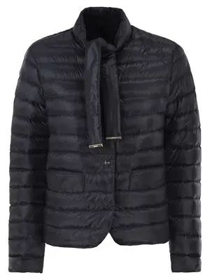 Herno Ultra-light Nylon Down Jacket With Funnel Neck And Adjustable Ribbons - Blue