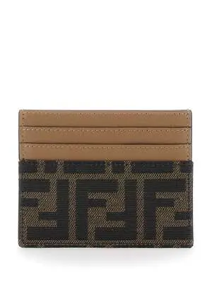 Fendi Card Holder With Ff All-over Motif In Fabric For - Brown