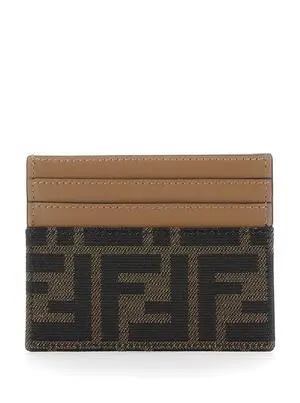 Fendi Card Holder With Ff All-over Motif In Fabric For - Brown