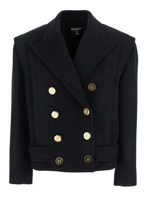 Balmain Wool Jacket With Wide Lapels And Metallic Buttons - Multicolor